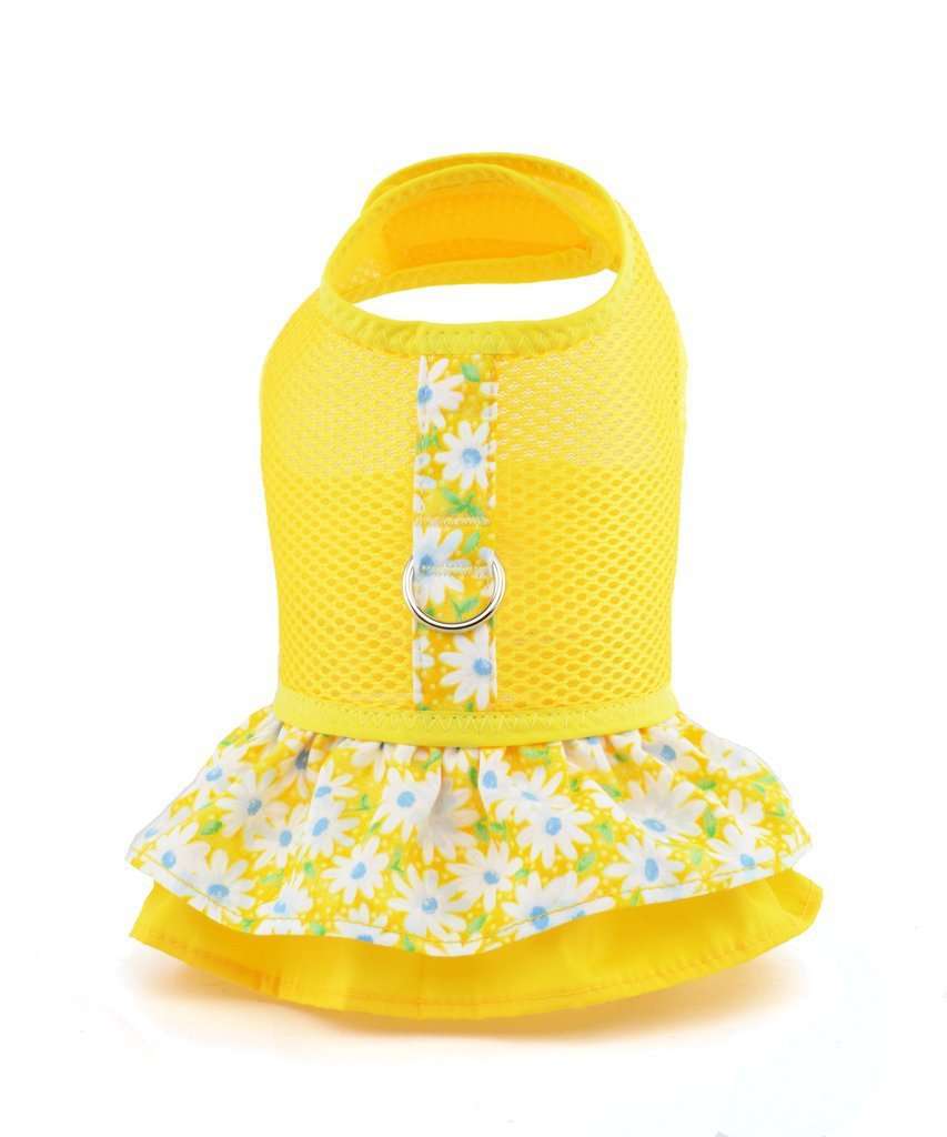 Floral Yellow Dog Dress and Harness W/ Ruffles By Spoiled Dog Designs ...